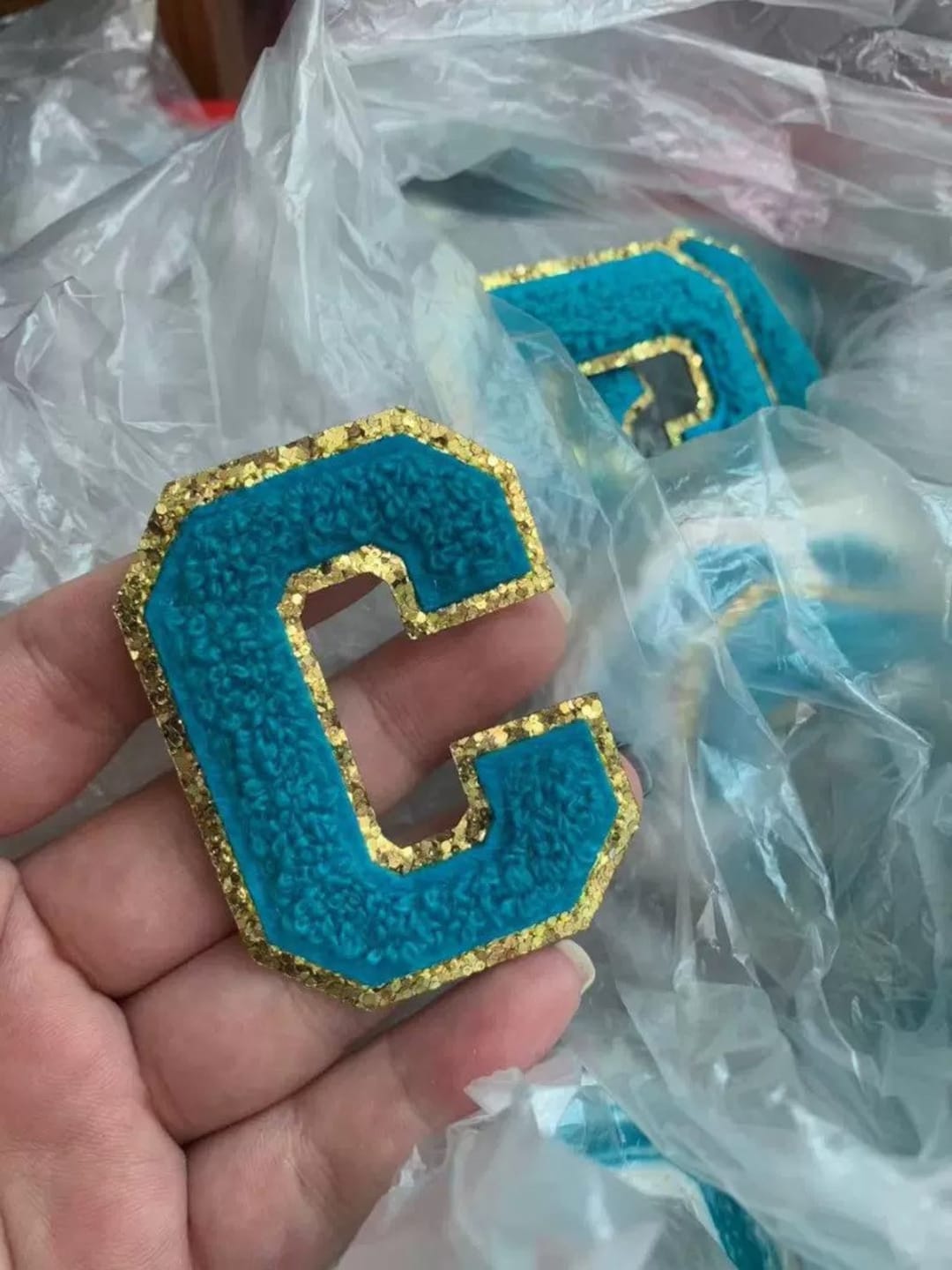 Aqua Chenille Letter Patch, Gold Glitter Varsity Initial (2.8 Inch) - Etsy