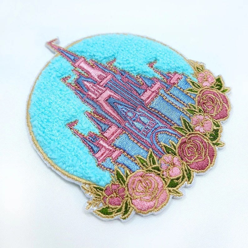 ADHESIVE Large Disney Castle Flower Chenille Patch-embroidery Flower ...