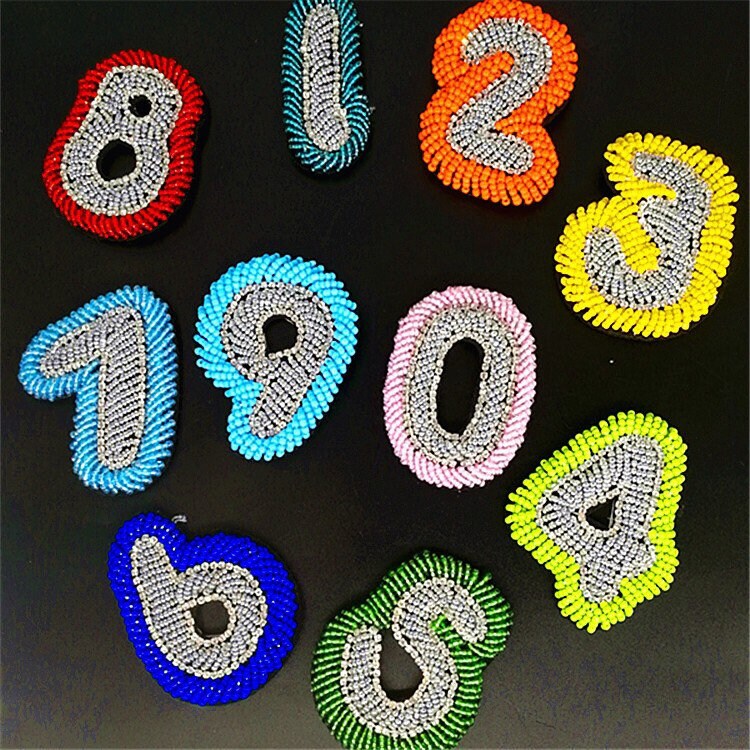 Colorful beaded Number 0 thru 9 Handmade Embroidery | Etsy