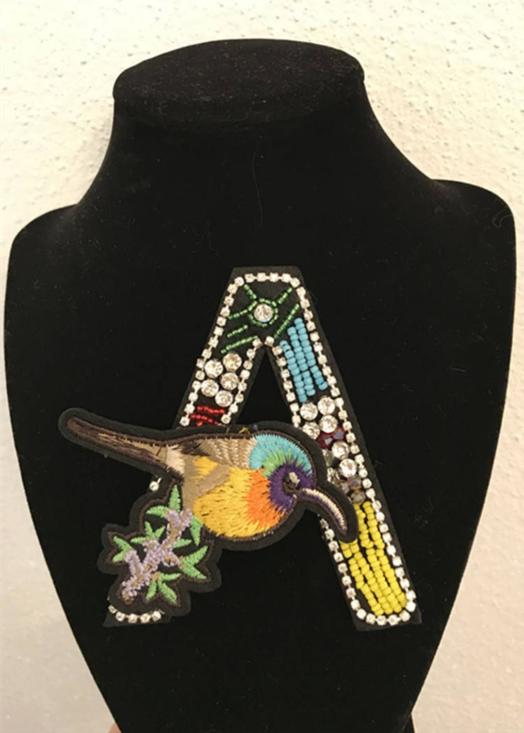 Personalize-letter A Patch-hand Sew on Beaded Patch-bird Crystal ...