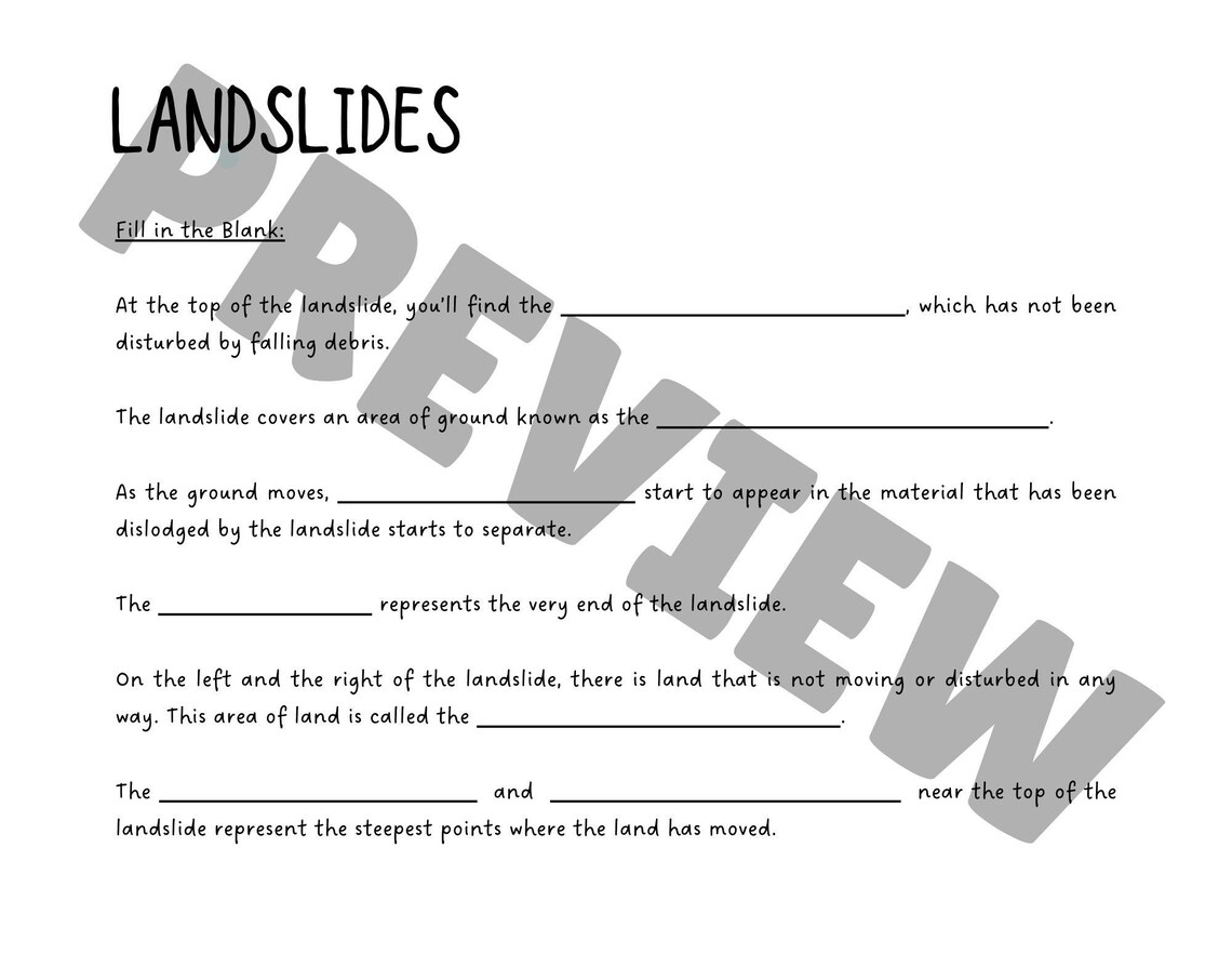 Parts of a Landslide Diagram Labeling Poster Worksheet Set - Elementary ...