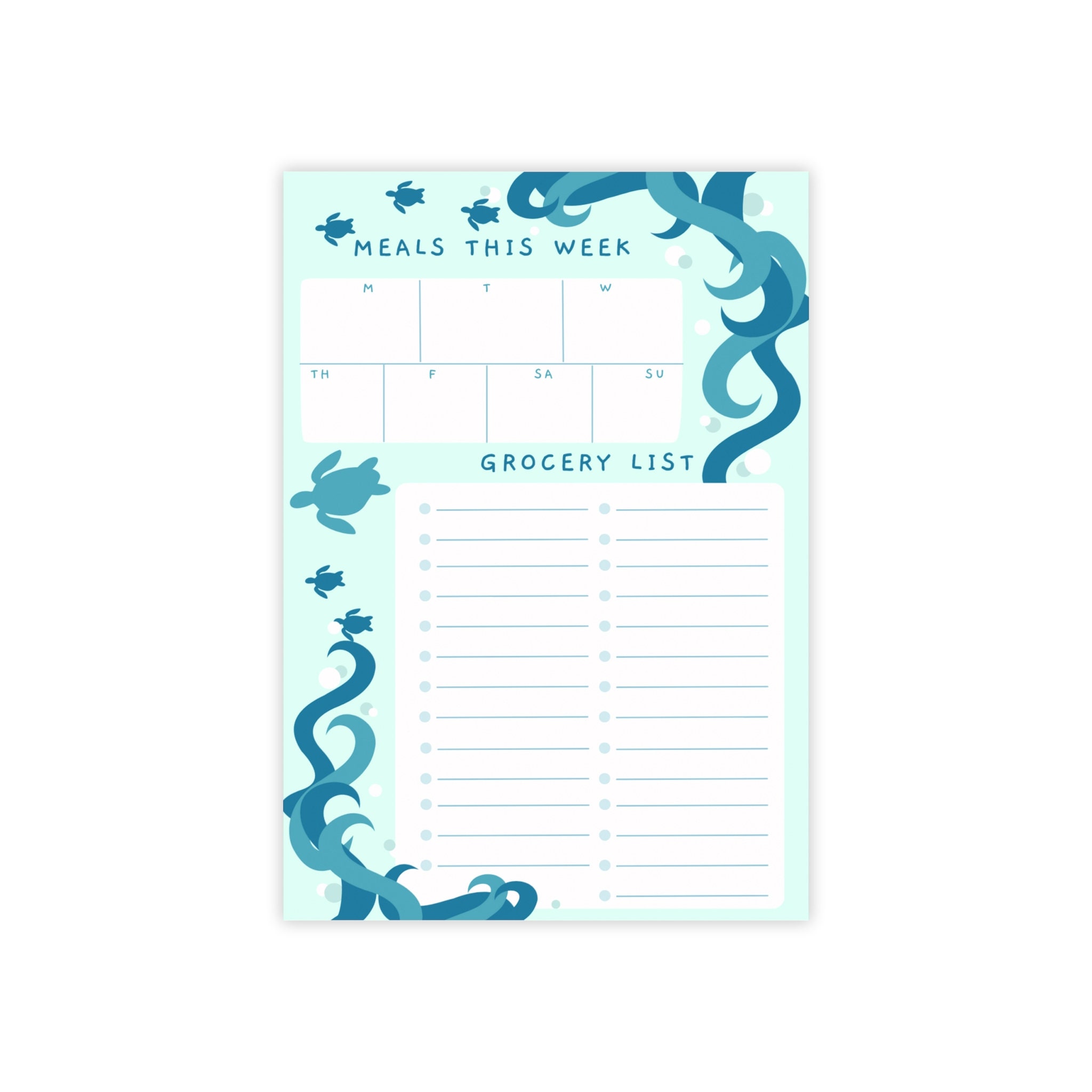 Ocean Sea Turtle Weekly Meal Planner Notepad - Grocery List Sheets - 50 ...