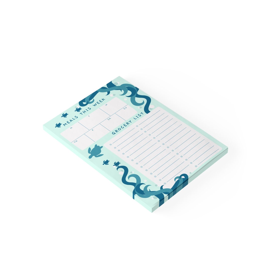 Ocean Sea Turtle Weekly Meal Planner Notepad - Grocery List Sheets - 50 ...