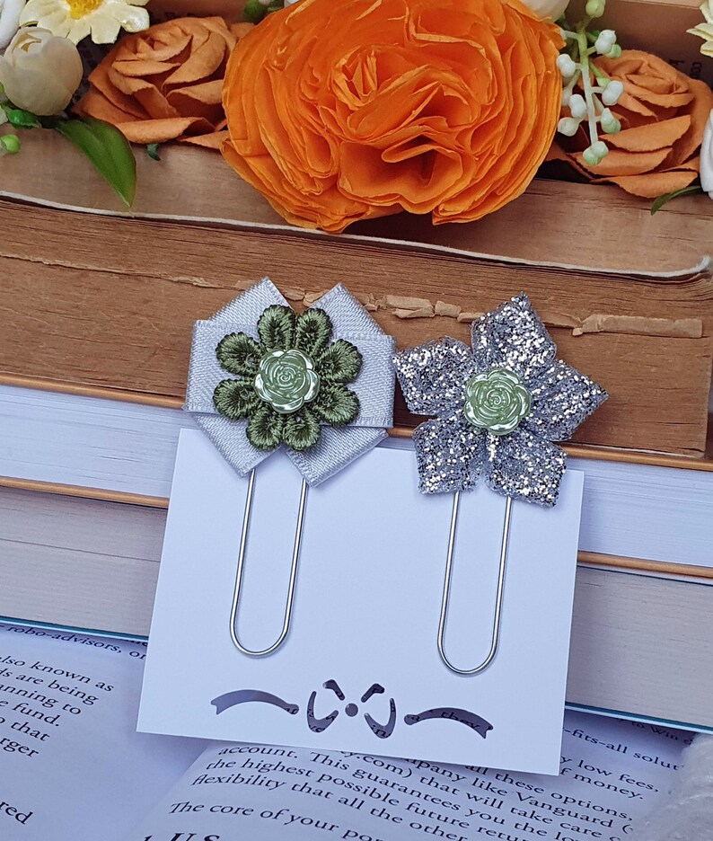 Set of 2 Mixed Page Clips Gray Ribbon Planner Clips - Etsy