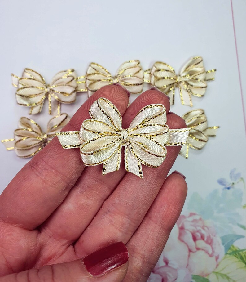 Gold Ivory Craft Bows Small Ribbon Bows Handmade Decorative - Etsy
