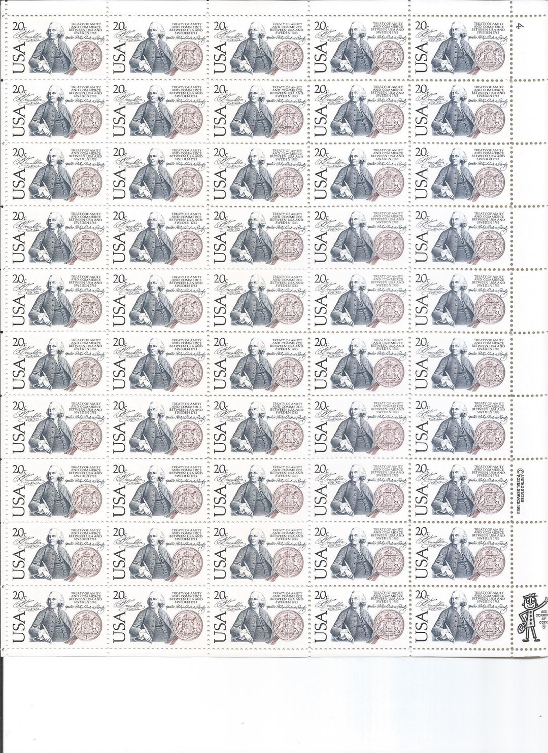 1983 Treaty of Amity and Commerce Between USA and Sweden 1783 20 Cents ...