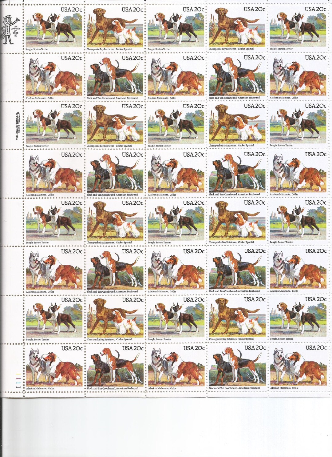 Dog Breeds 1984 20 Cents Full Sheet Stamps - Etsy