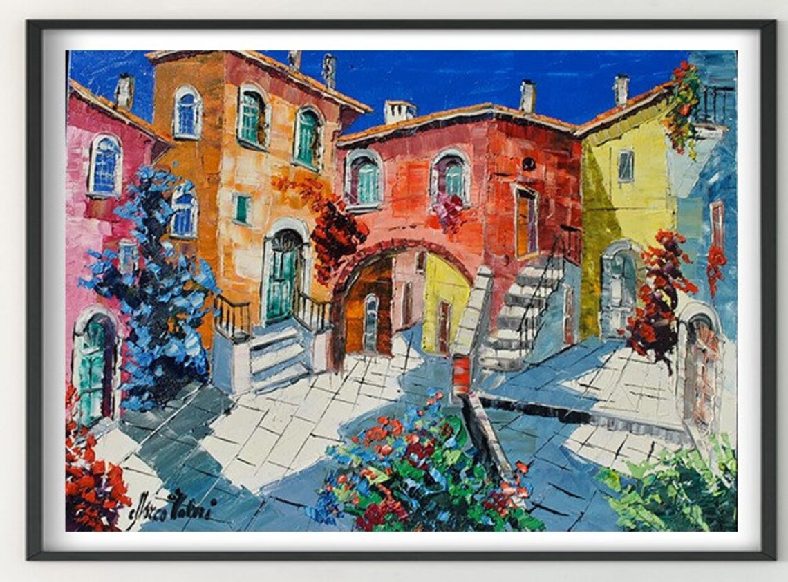 Tuscany Oil Painting on Canvas, Originale Paesaggio Urbano, Arte ...