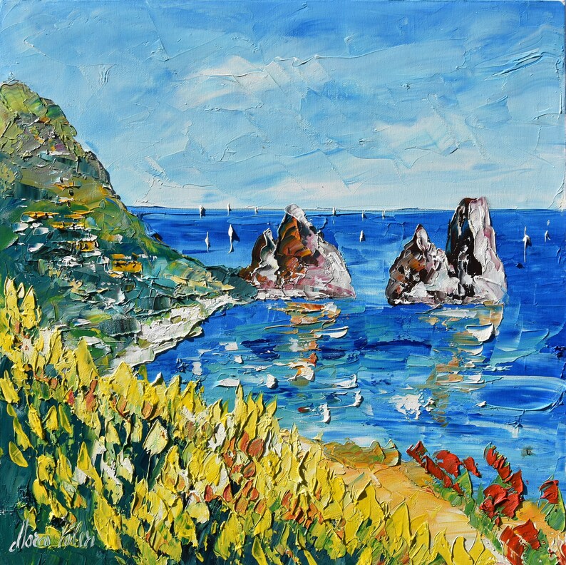 Capri Painting on Canvas I Faraglioni Wall Art Decor Gift - Etsy