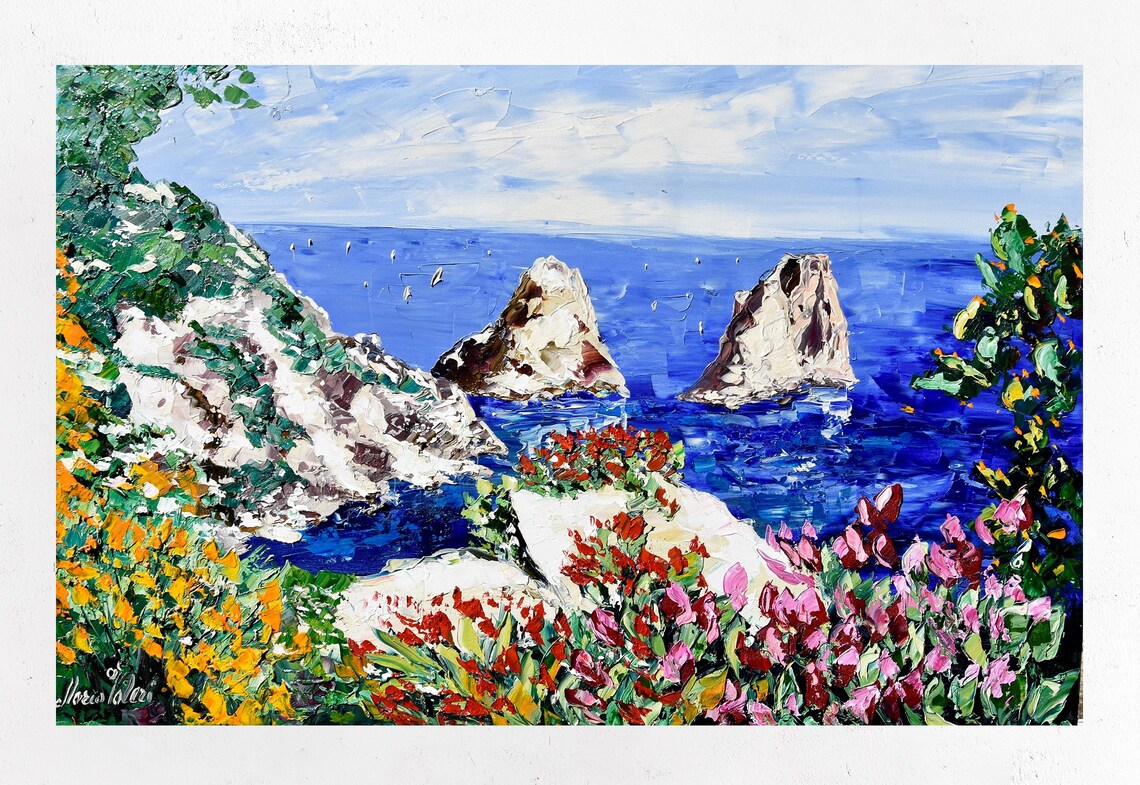 Capri Painting on Canvas I Faraglioni Wall Art Decor Gift | Etsy