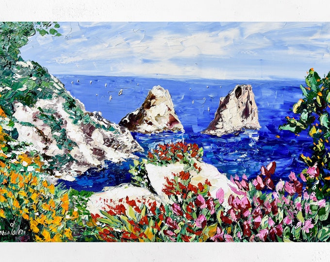 Capri Painting on Canvas, I Faraglioni, Wall Art Decor, Gift Idea. Oil ...