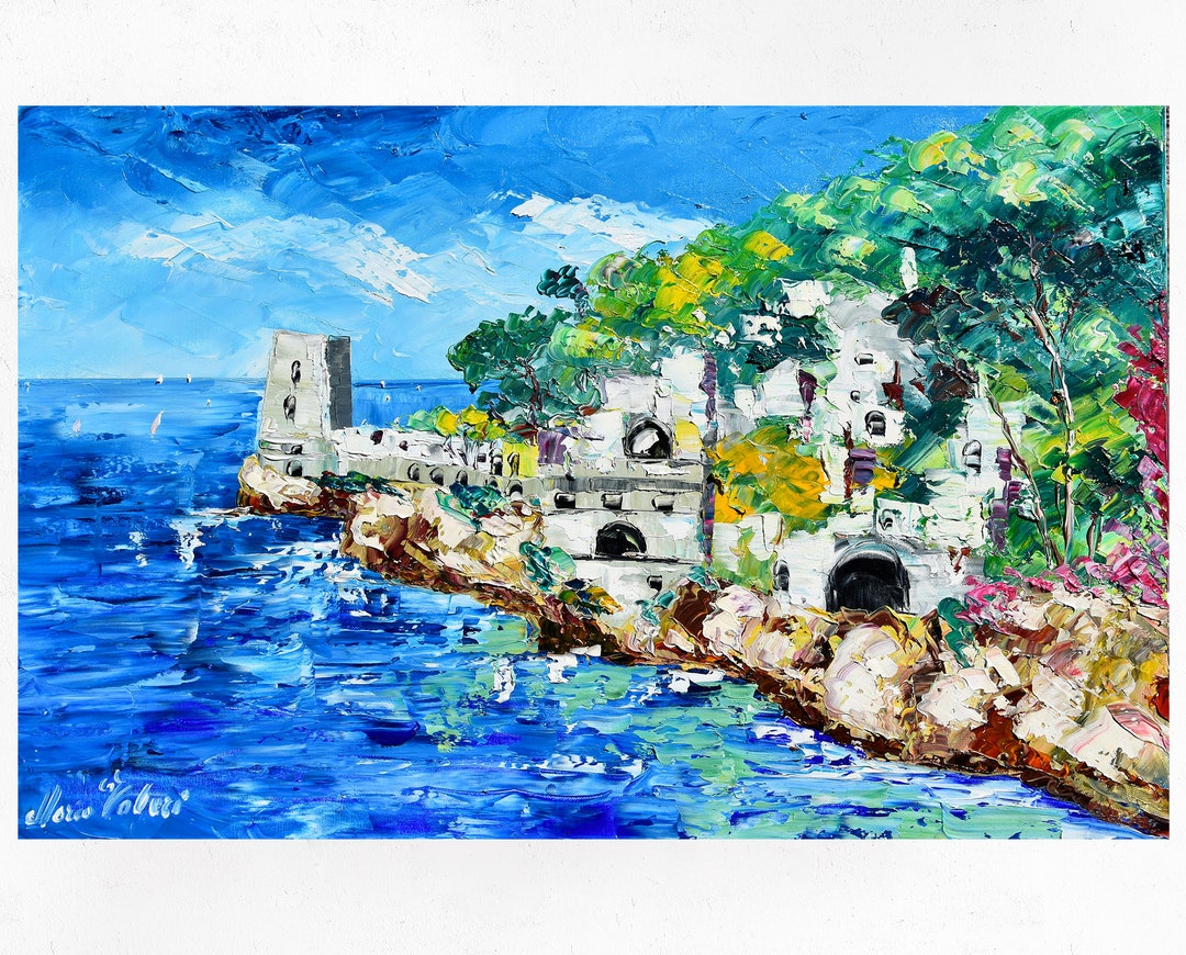 Positano Oil Painting on Canvas, Work of Modern Impressionist Art of ...