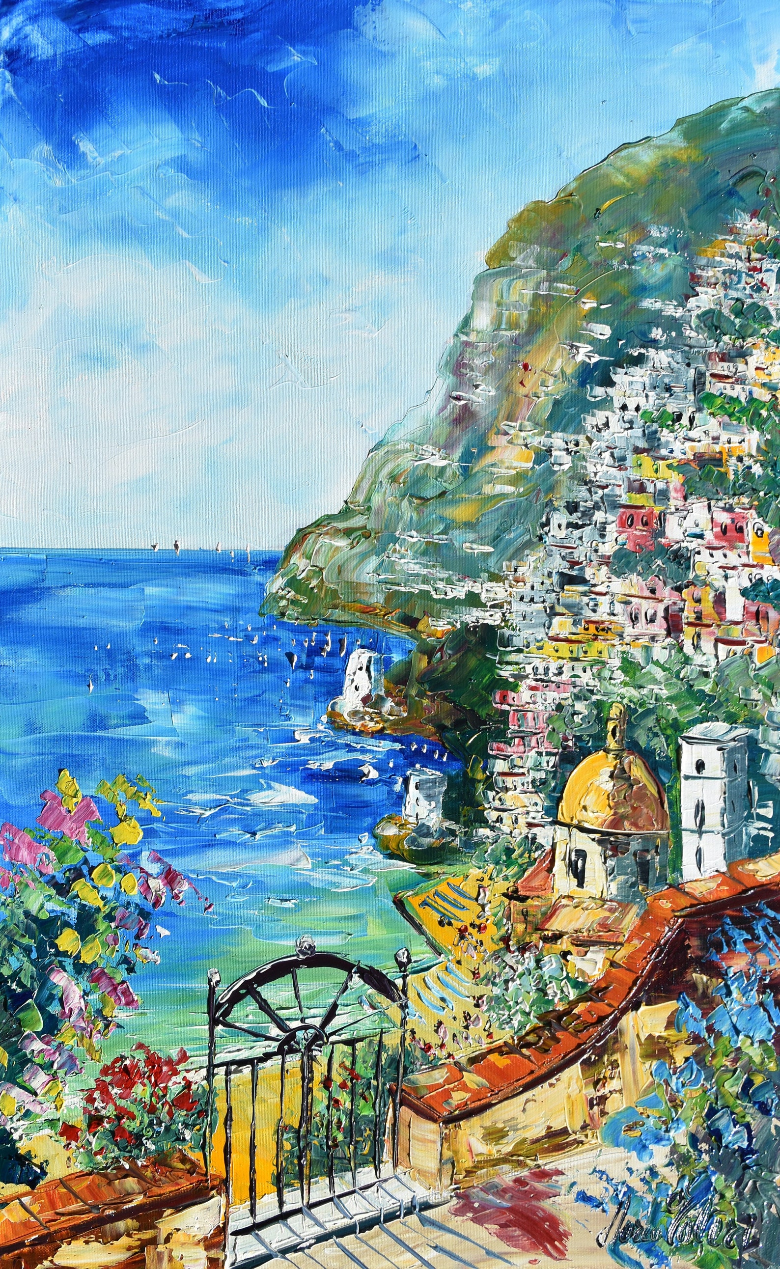 Positano Oil Painting on Canvas, Originale Paesaggio Marino Italiano ...