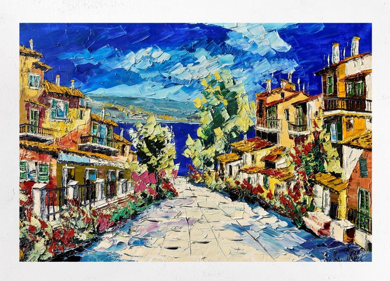 Houses on the Lake of Bracciano Marco Valeri Oil Painting | Etsy
