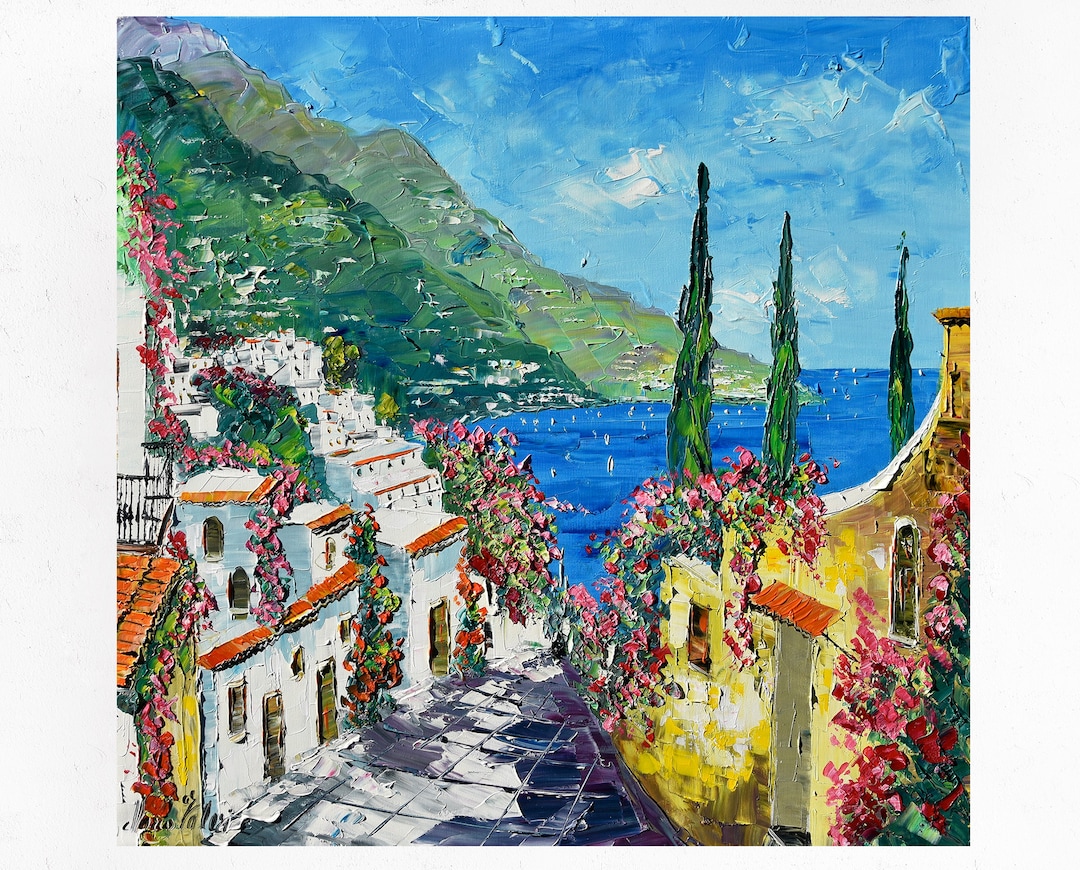 Positano Oil Painting on Canvas , Work of Modern Impressionist Art of ...