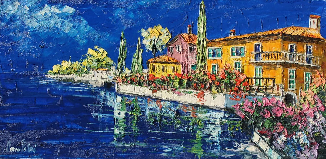 Bellagio Painting on Canvas Como Lake Wall Art Decor Gift | Etsy