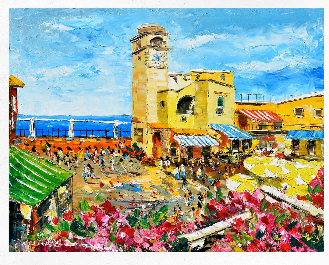 Capri Painting on Canvas, La Piazzetta Di Capri, Wall Art Decor, Gift ...