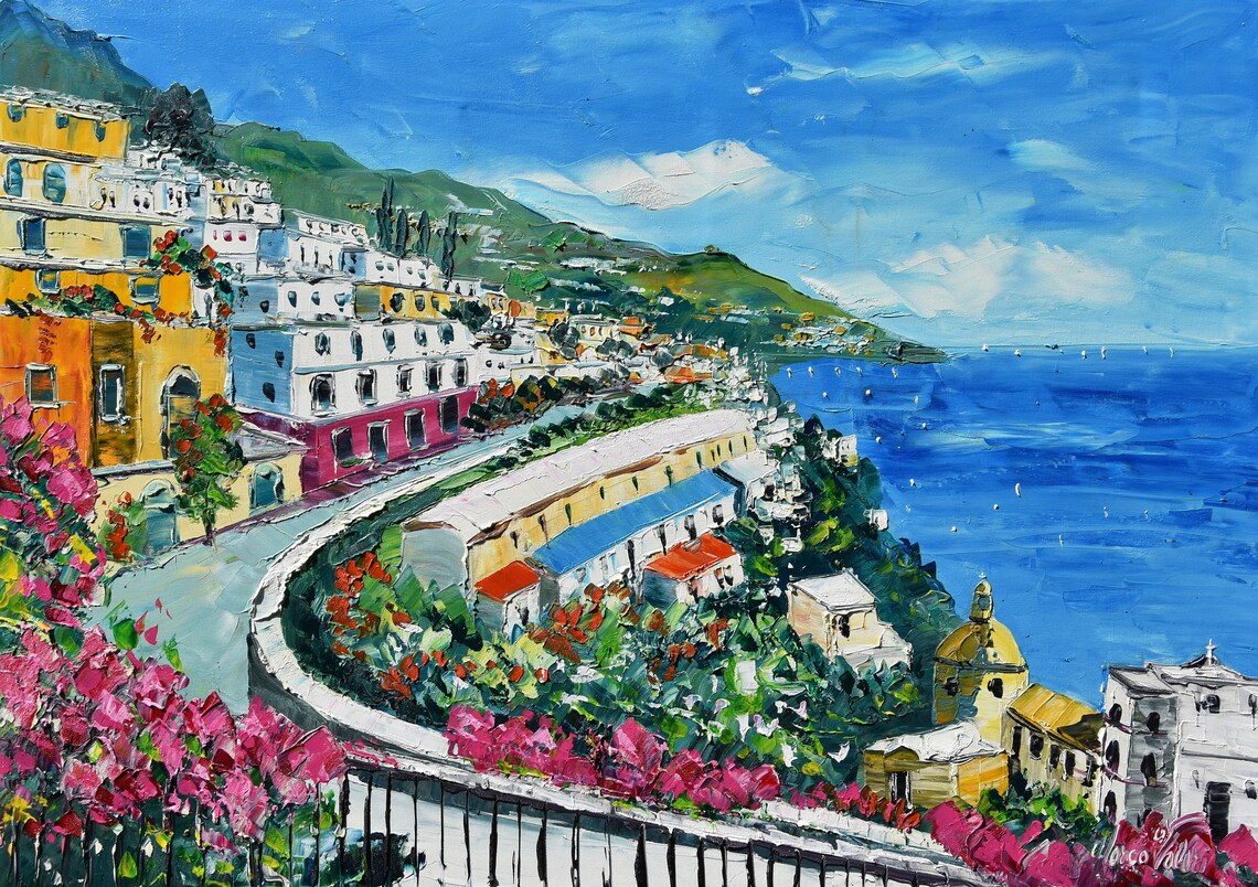 Positano painting on canvas oil painting gift for woman | Etsy