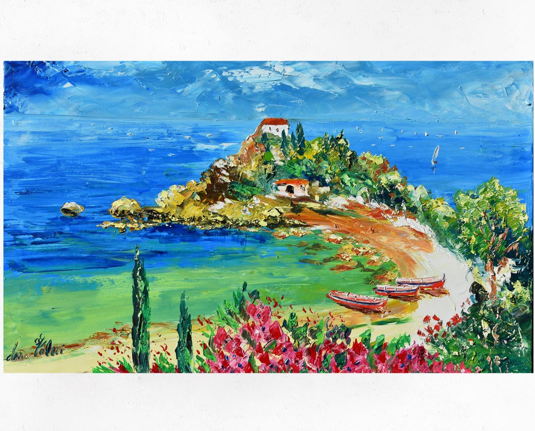 Isola Bella Painting on Canvas, Taormina Painting on Canvas, Wall Art ...