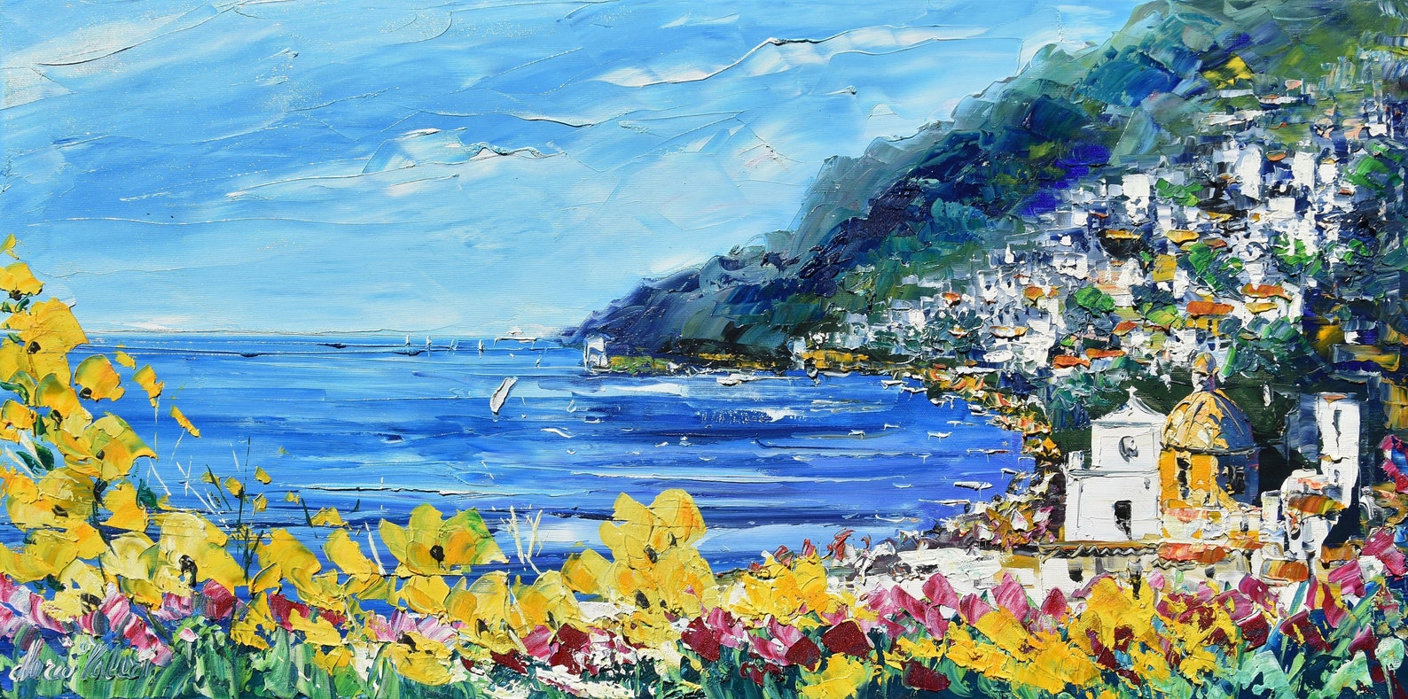 Positano Oil Painting on Canvas, Work of Modern Impressionist Art of ...