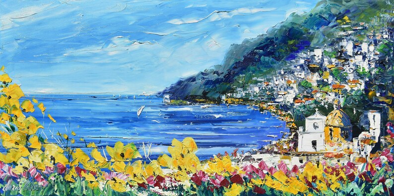Positano Oil Painting on Canvas, Work of Modern Impressionist Art of ...