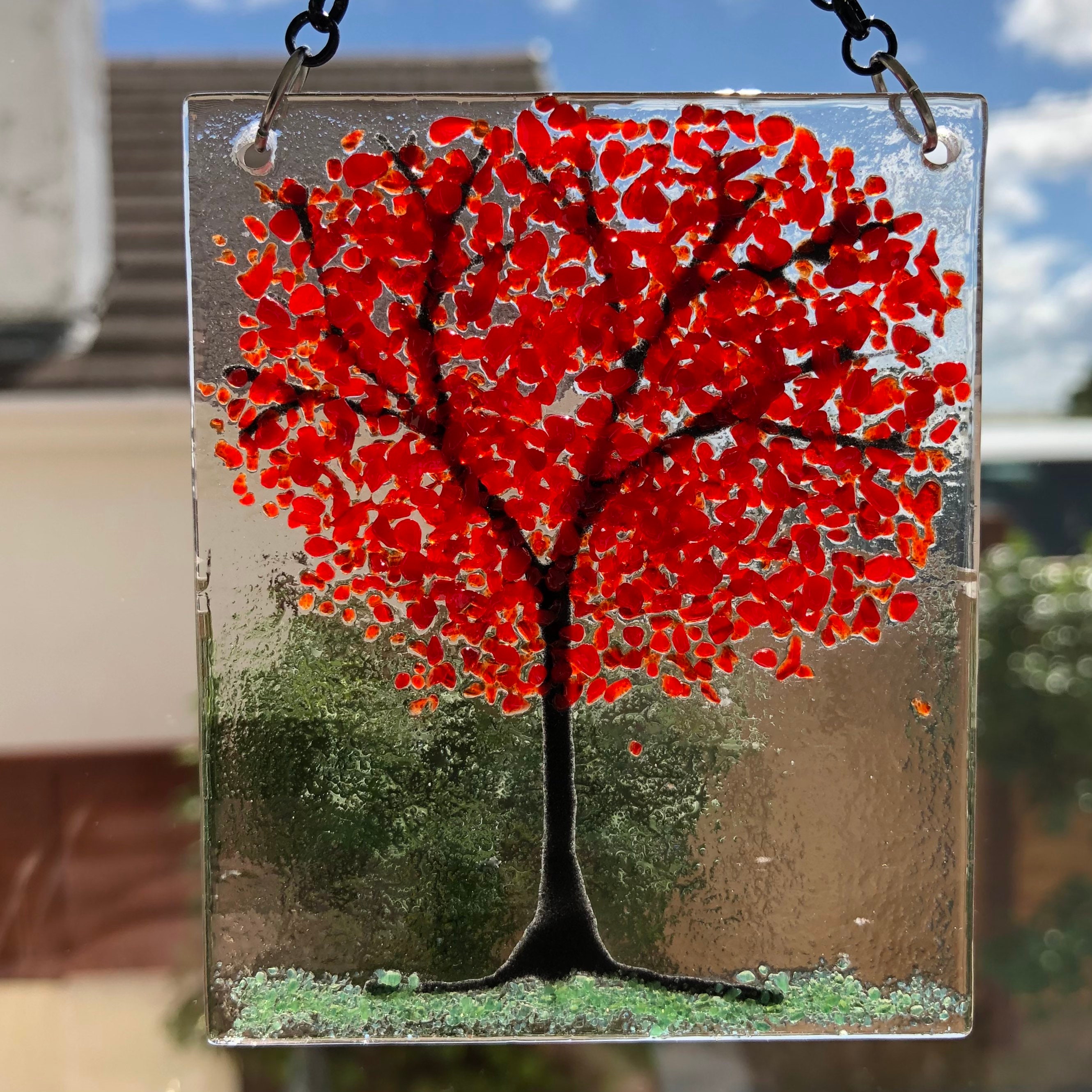 Fused Glass Tree Suncatcher Window Hanger Gift Autumn Colour - Etsy UK