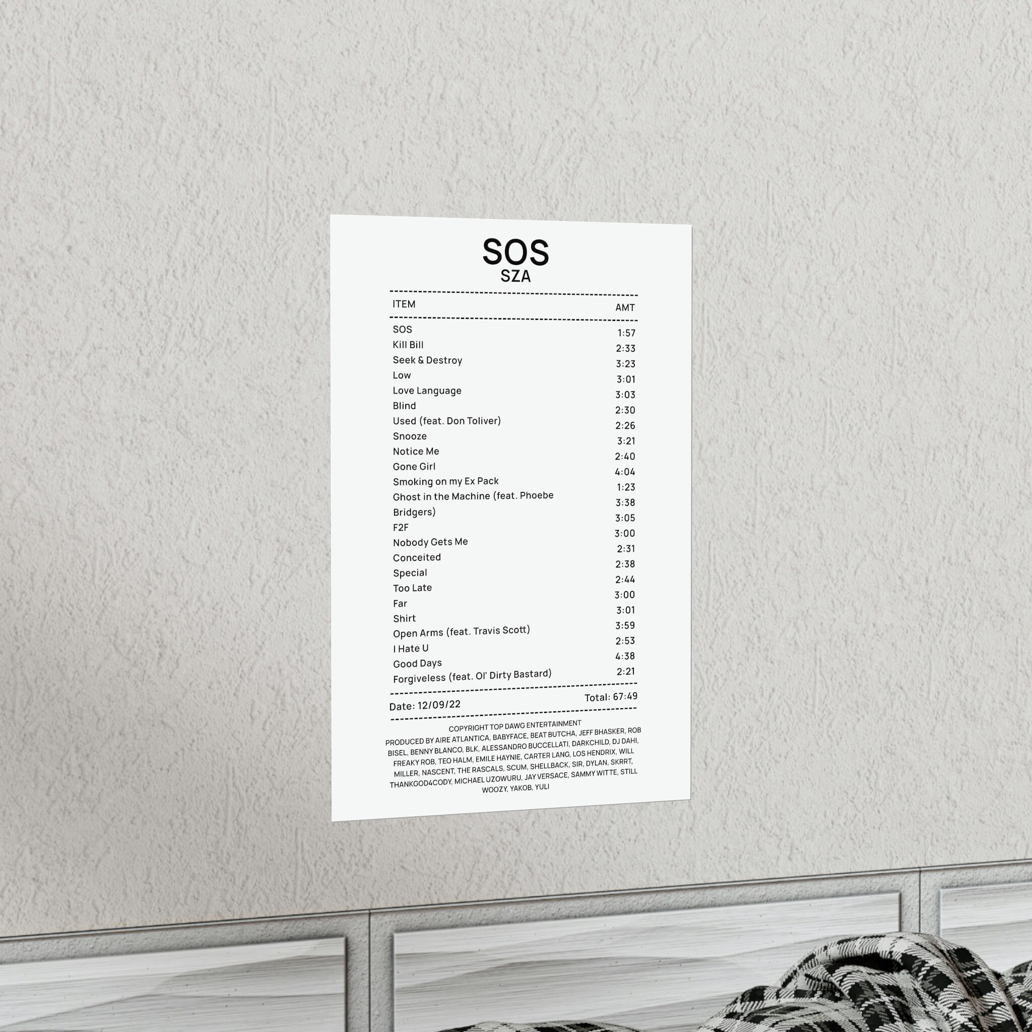 Sza SOS Album Receipt Poster sold by Eric Xu | SKU 41243598 | Printerval