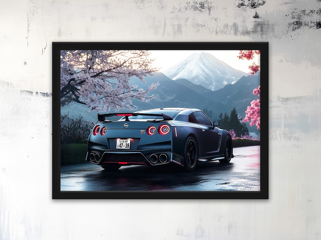 Nissan GTR Digital Art, Japanese Sakura Scene, Digital Car Print ...