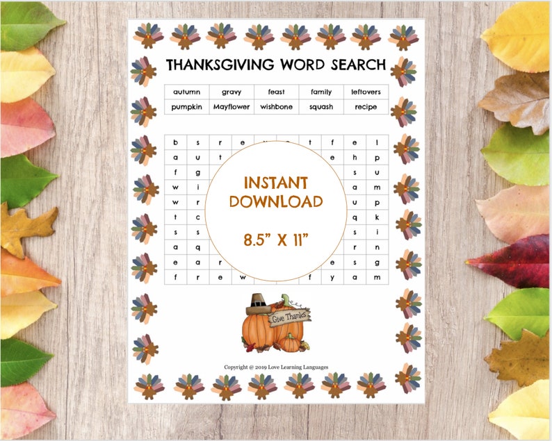 Thanksgiving Word Search Printable - Etsy