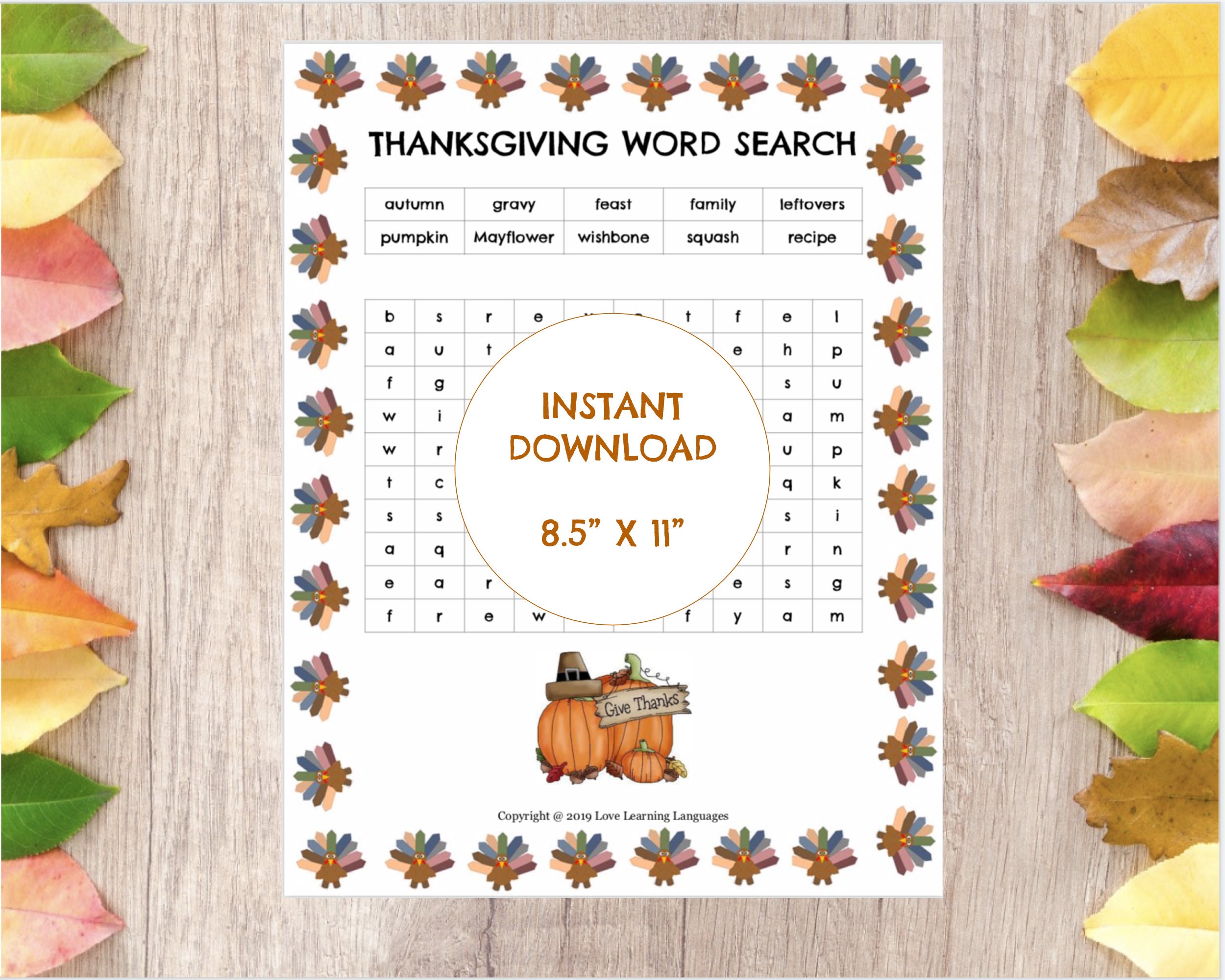 Thanksgiving Word Search Printable - Etsy