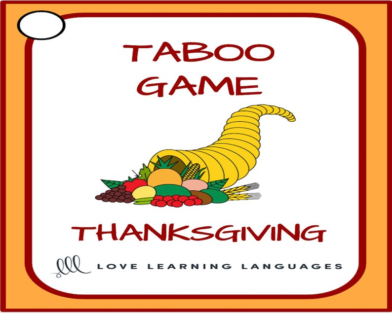 Thanksgiving Taboo Game - Family Fun for All Ages - Printable Download ...