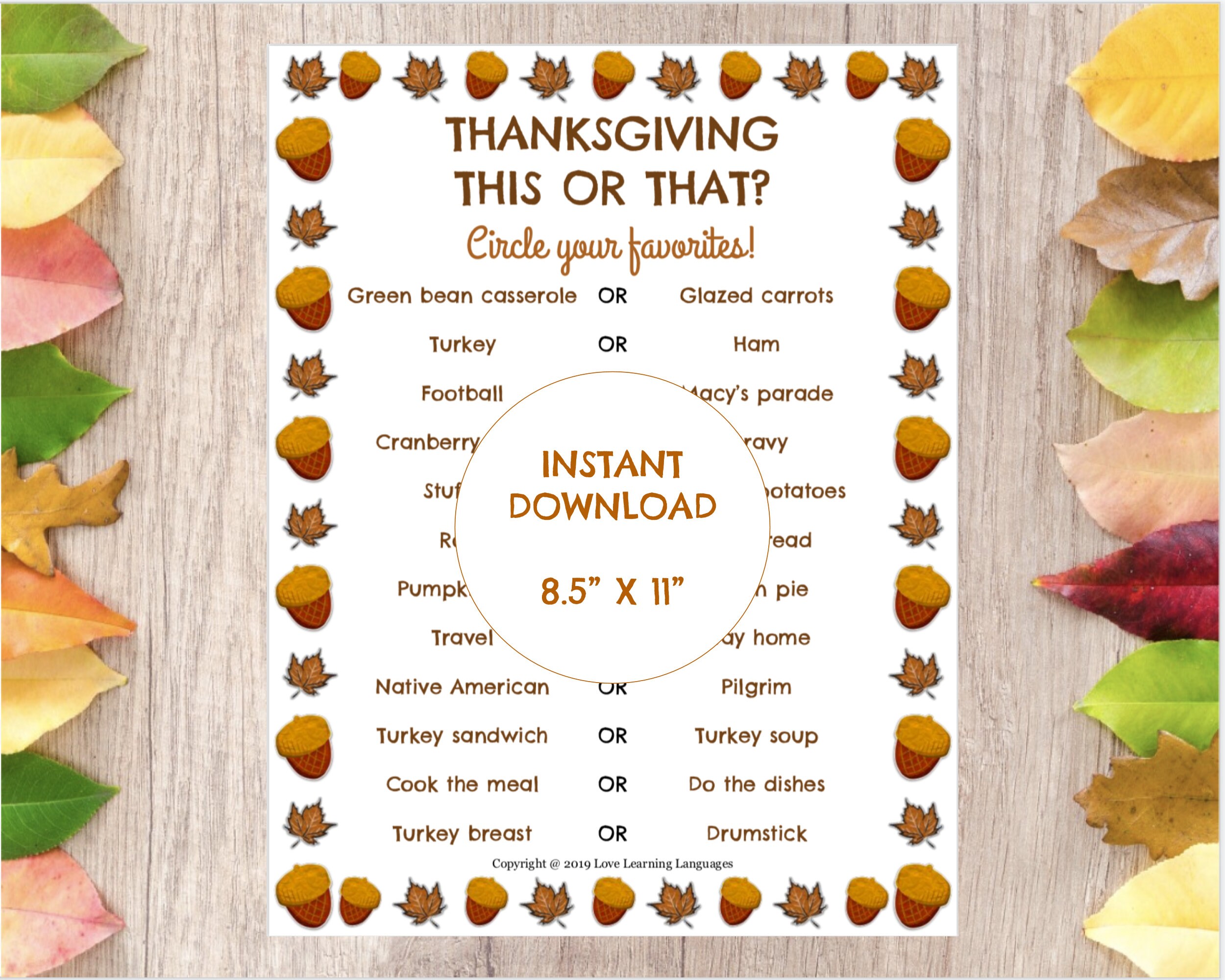 Thanksgiving This or That Activity - Etsy