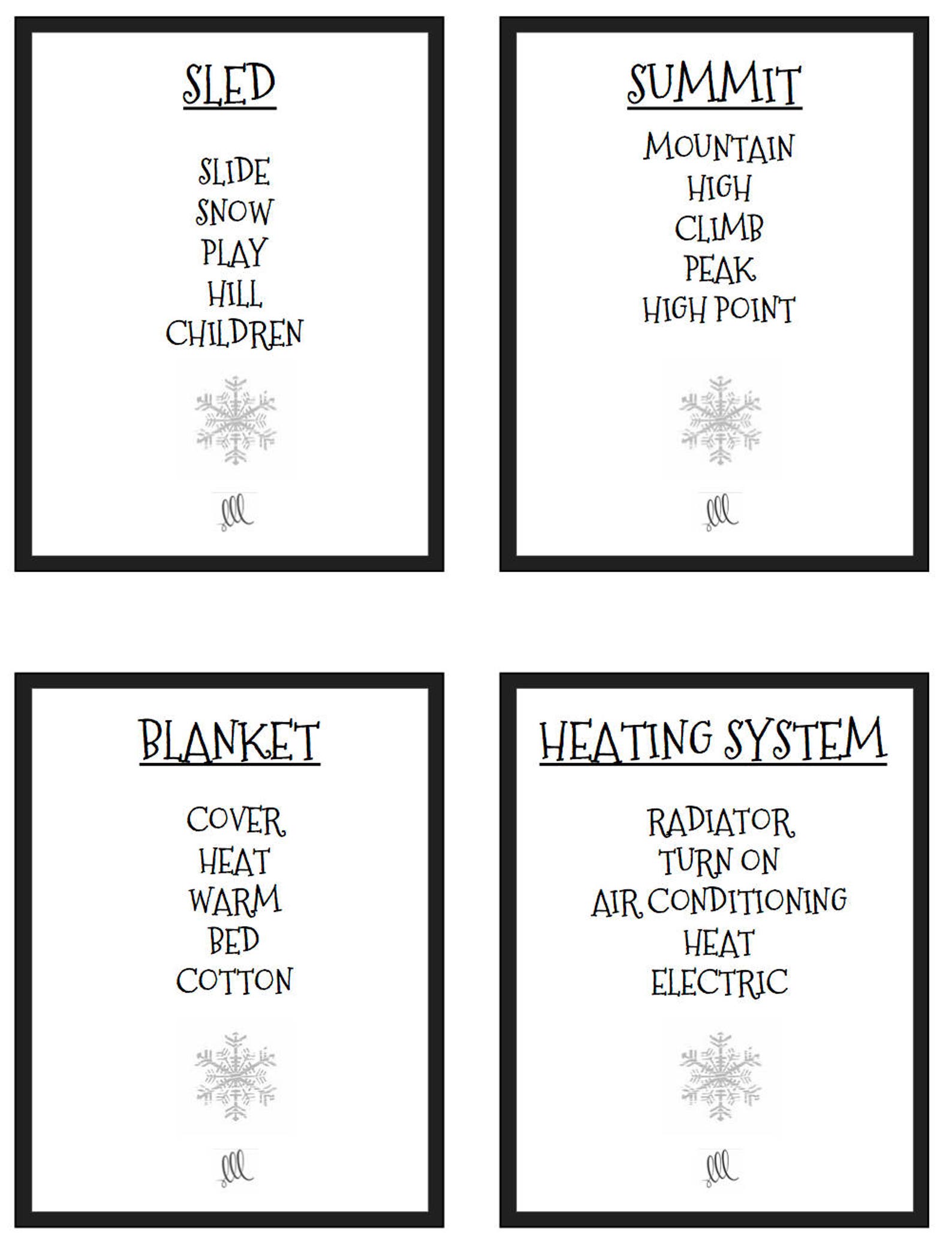 Winter Taboo Game - Family Fun for All Ages - Printable Download - Etsy