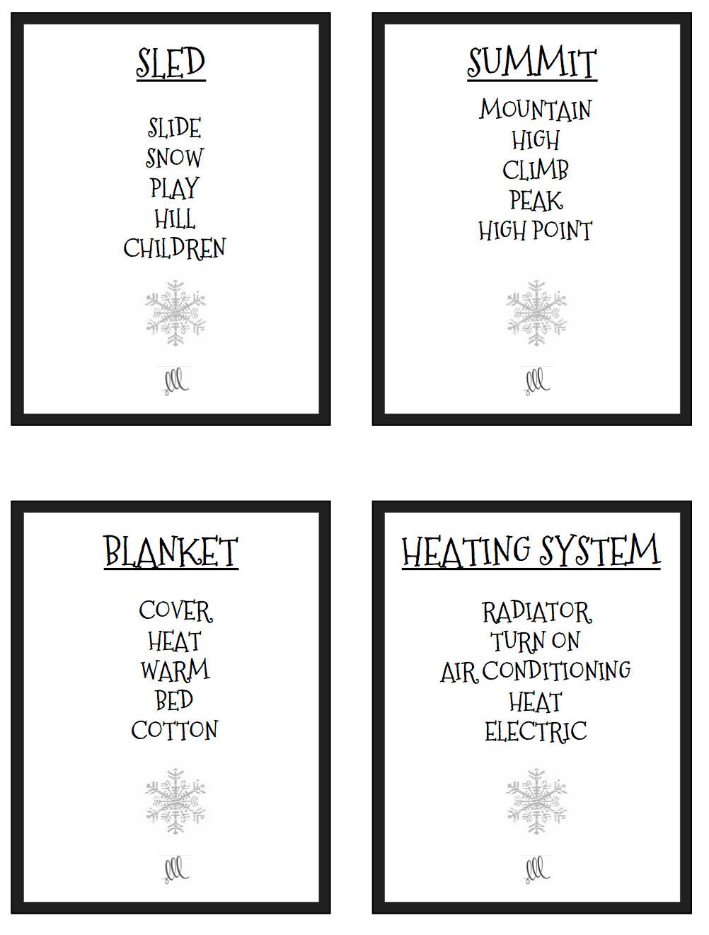 Winter Taboo Game - Family Fun for All Ages - Printable Download - Etsy