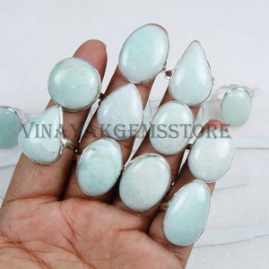 Exclusive Arrive Natural Amazonite Bezel Rings, Green Amazonite ...