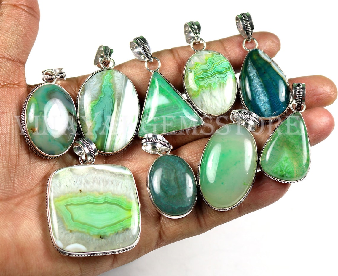 Wholesale 25 Pcs Green Crackle & Lace Agate Pendants Agate - Etsy