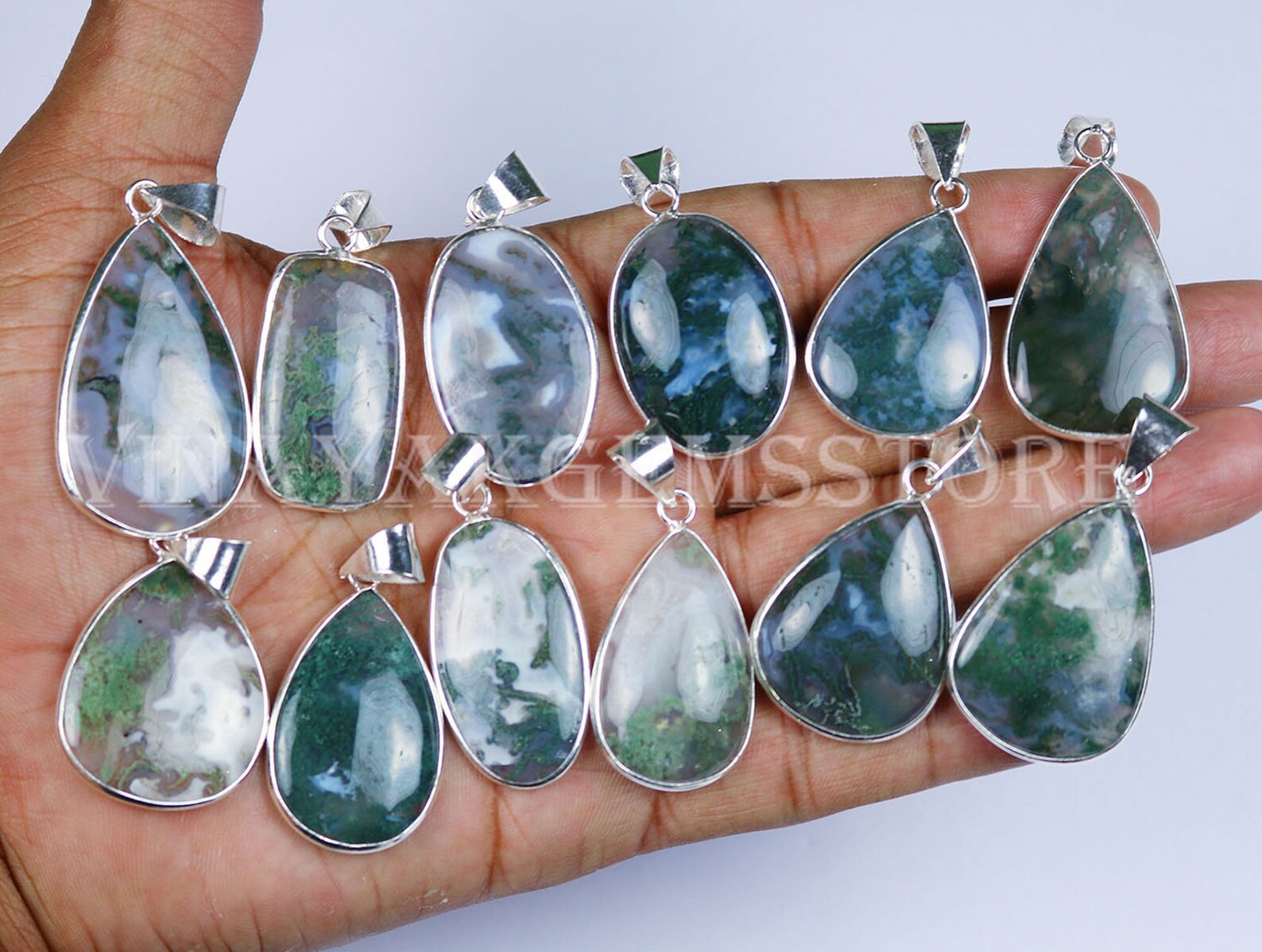 Trending Arrive Natural Green Moss Agate Gemstone 925 Solid | Etsy