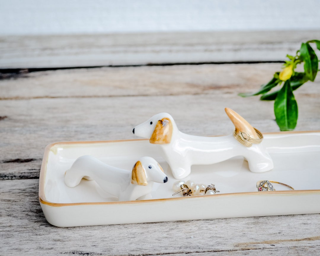 Unique Ring Holder, Set 2 Dachshund Ring Holder Porcelain, Dog Ring ...