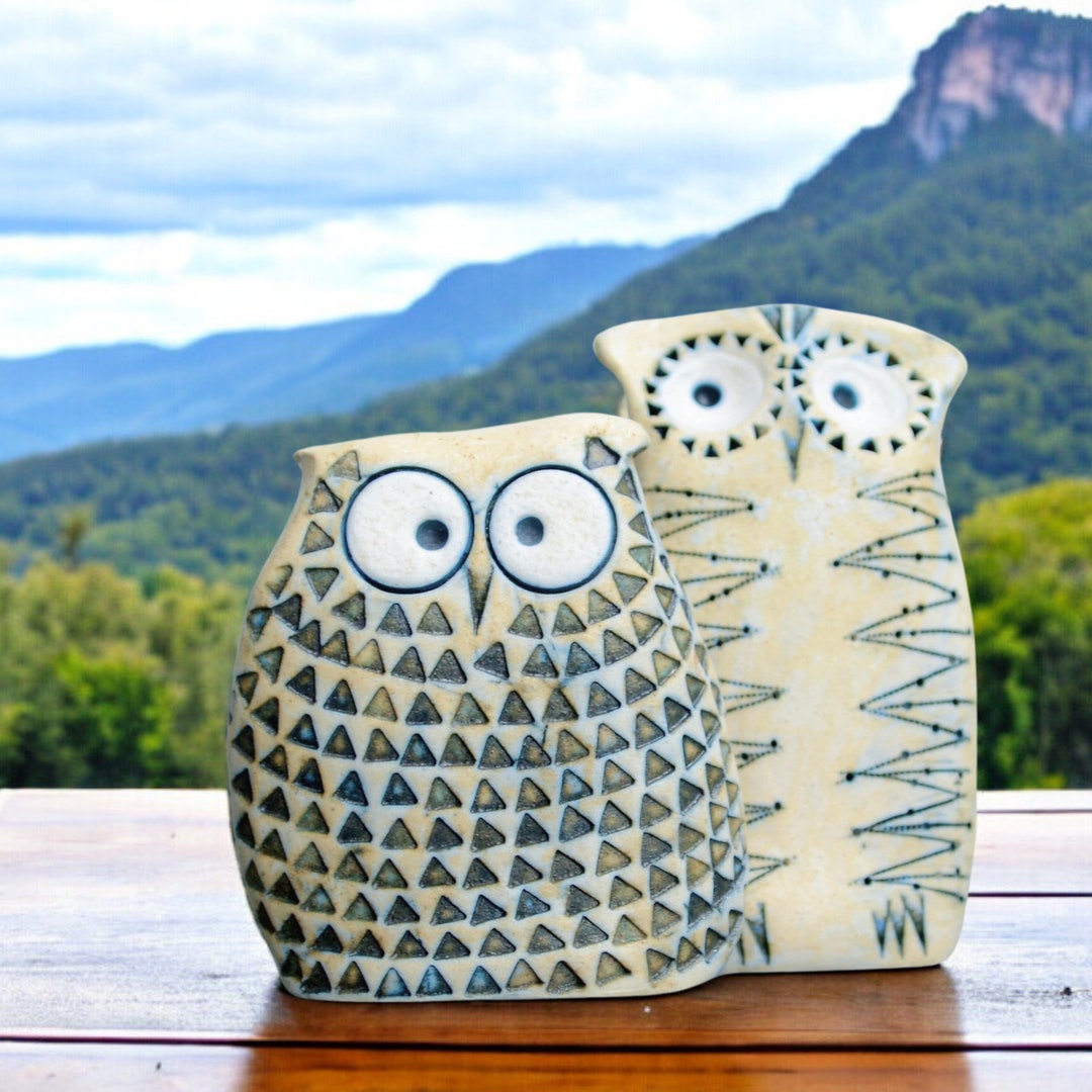 SET TWO Ceramic Owl Housewarming Gift Collectible Owl Figurine, Owls ...