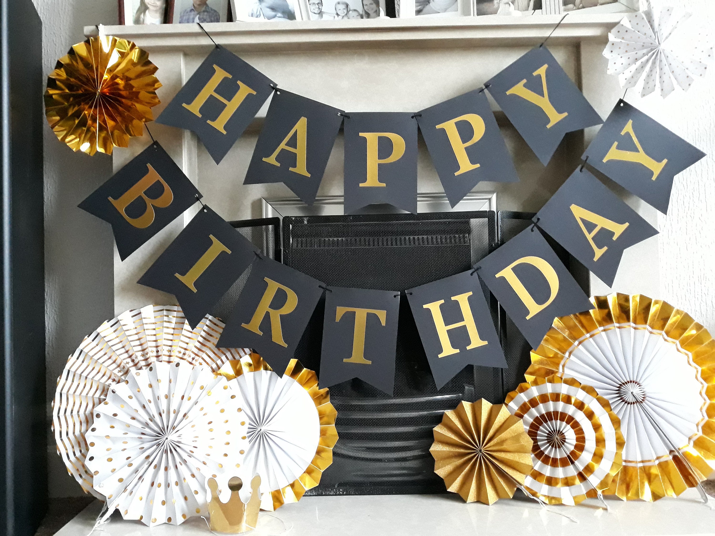 Happy Birthday Banner Black and Gold Bunting Gold Birthday - Etsy