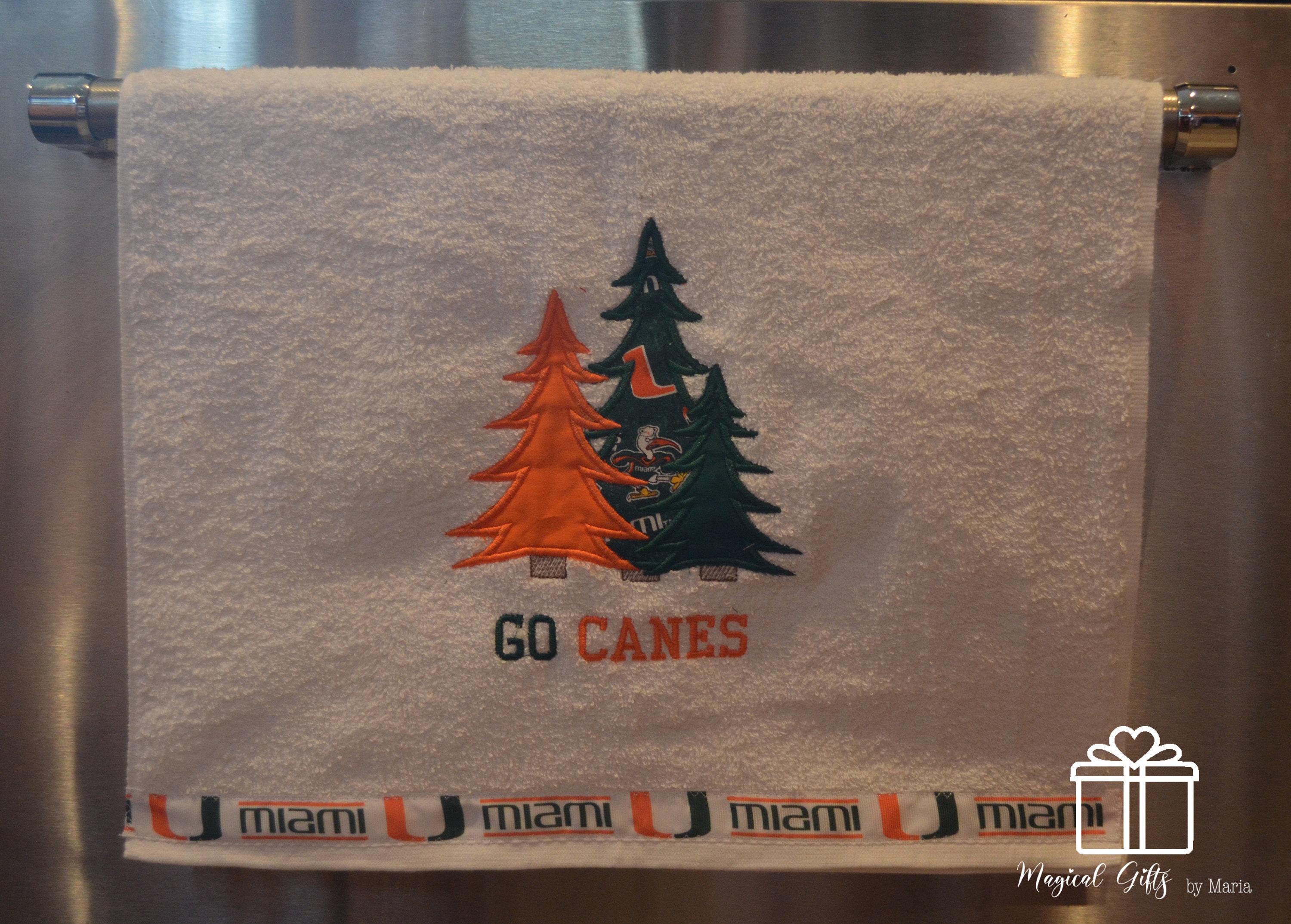 University of Miami Christmas Tree Hand Towel, Kitchen Towel, Bathroom ...
