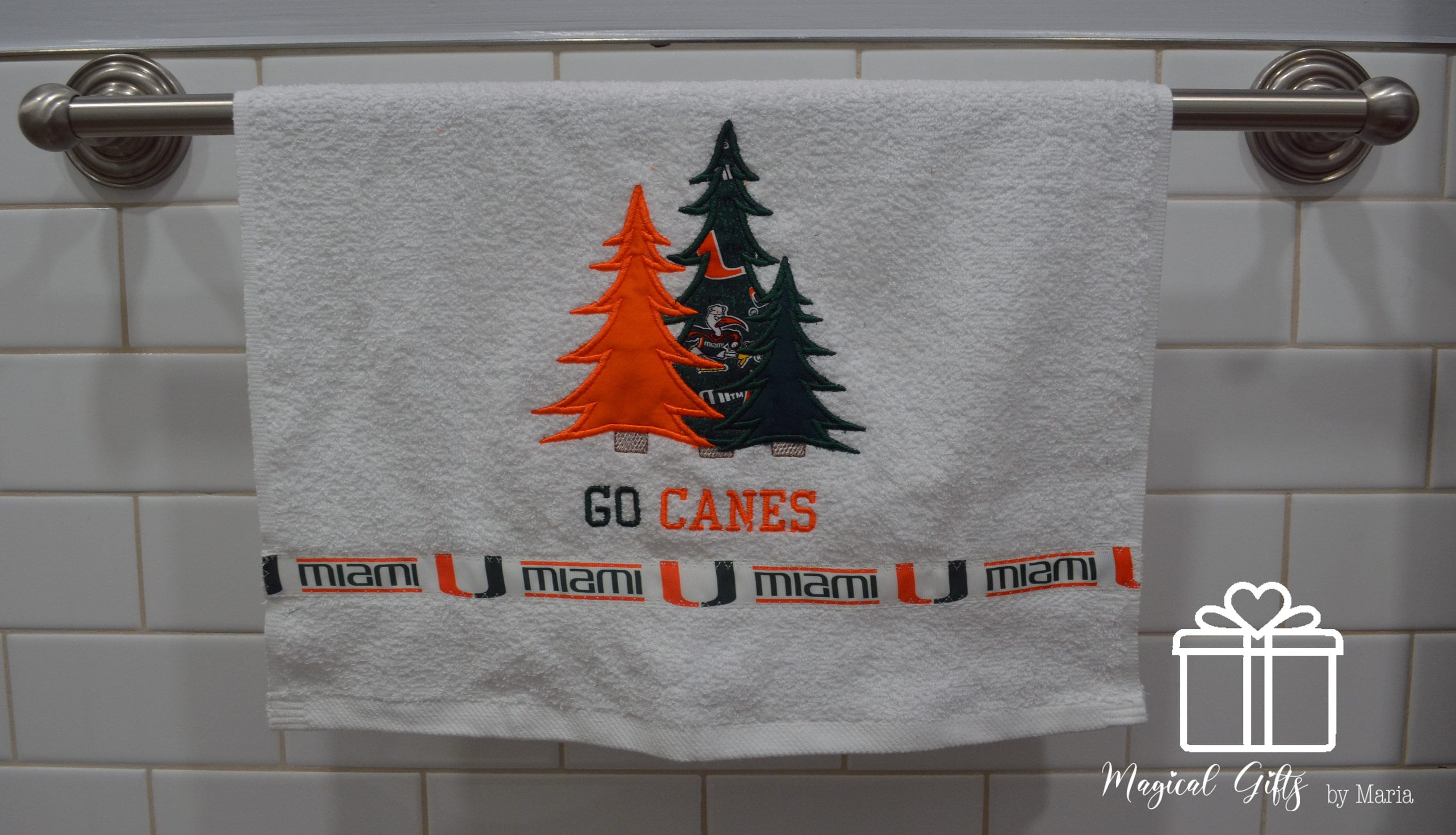 University of Miami Christmas Tree Hand Towel, Kitchen Towel, Bathroom ...