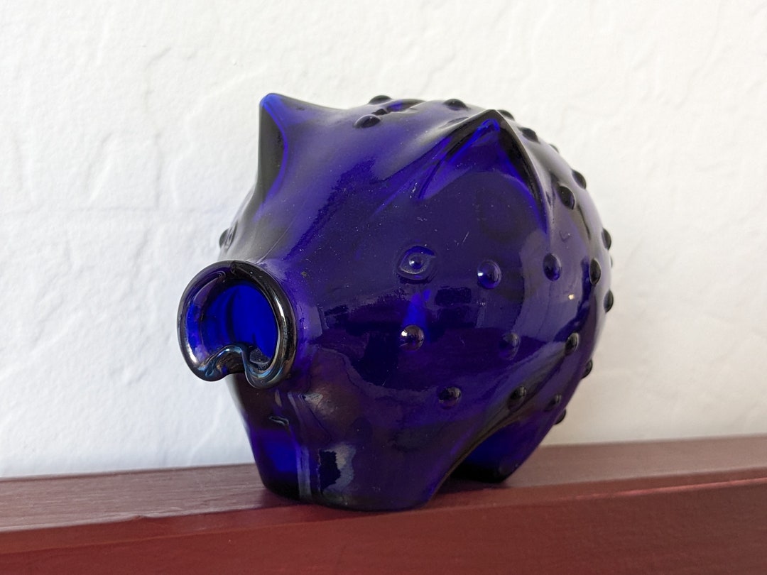 5 Holmegaard Cobalt Blue Glass Pig Design Vintage Piggy Bank Home Decor ...