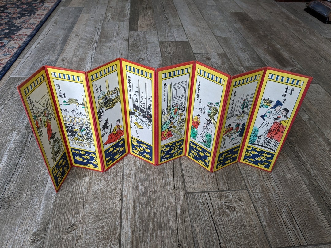 11 Tall 8 Panel Table Divider Vintage Korean Home Decor Beautiful Art ...