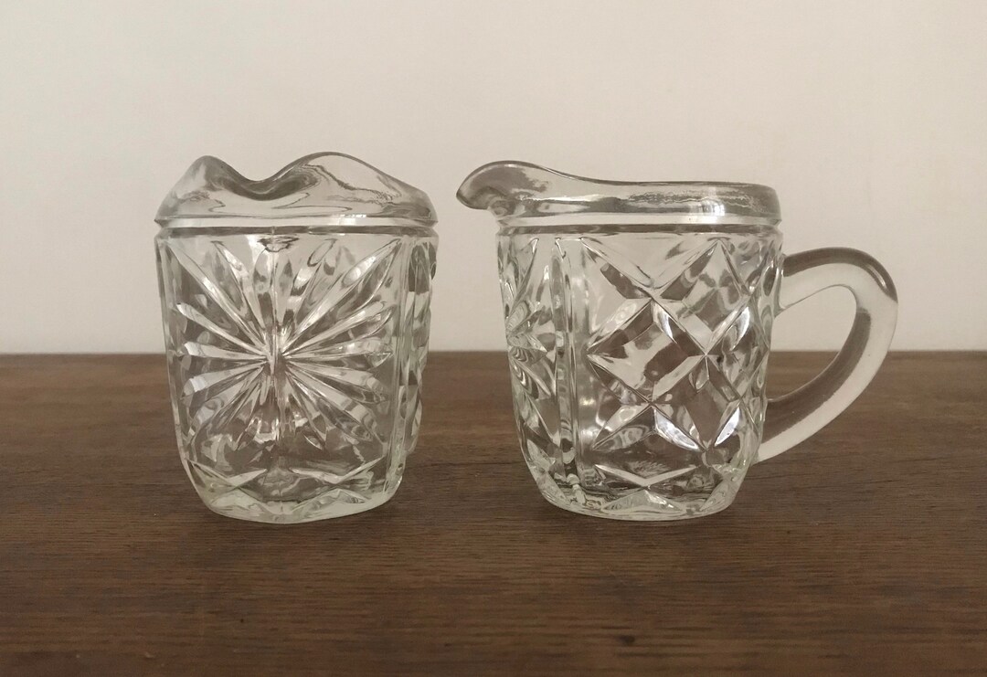 Vintage Pair of Small Jugs, Matching, Pressed Glass, Creamers, Sauce ...