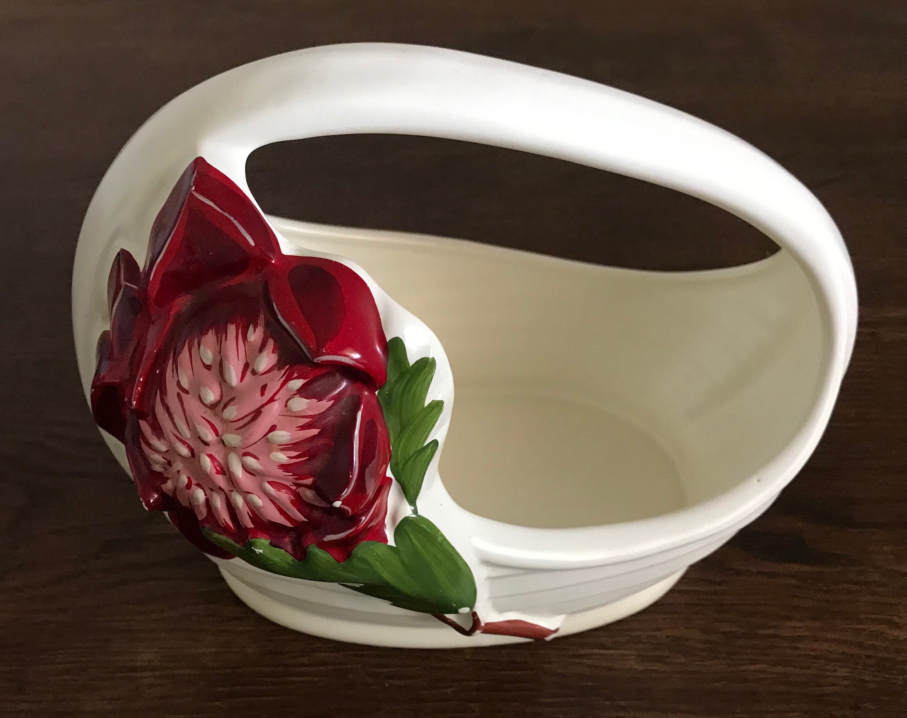 Rare Art-deco Style Basket Bowl Diana Pottery Australia Waratah Hand ...