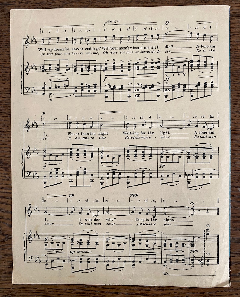 Vintage Sheet Music, so Deep is the Night, English Lyrics by Sonny ...