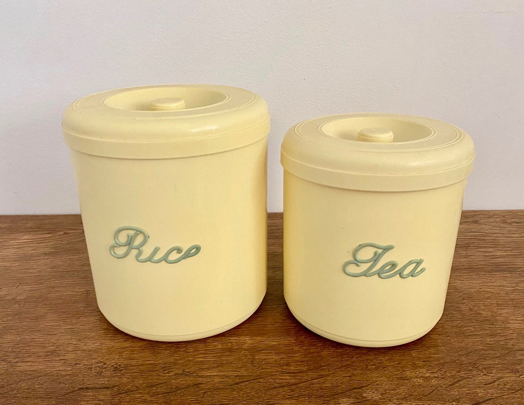 1950s Bakelite Canisters, NALLY WARE, Cream & Green Lettering, Kitchen ...