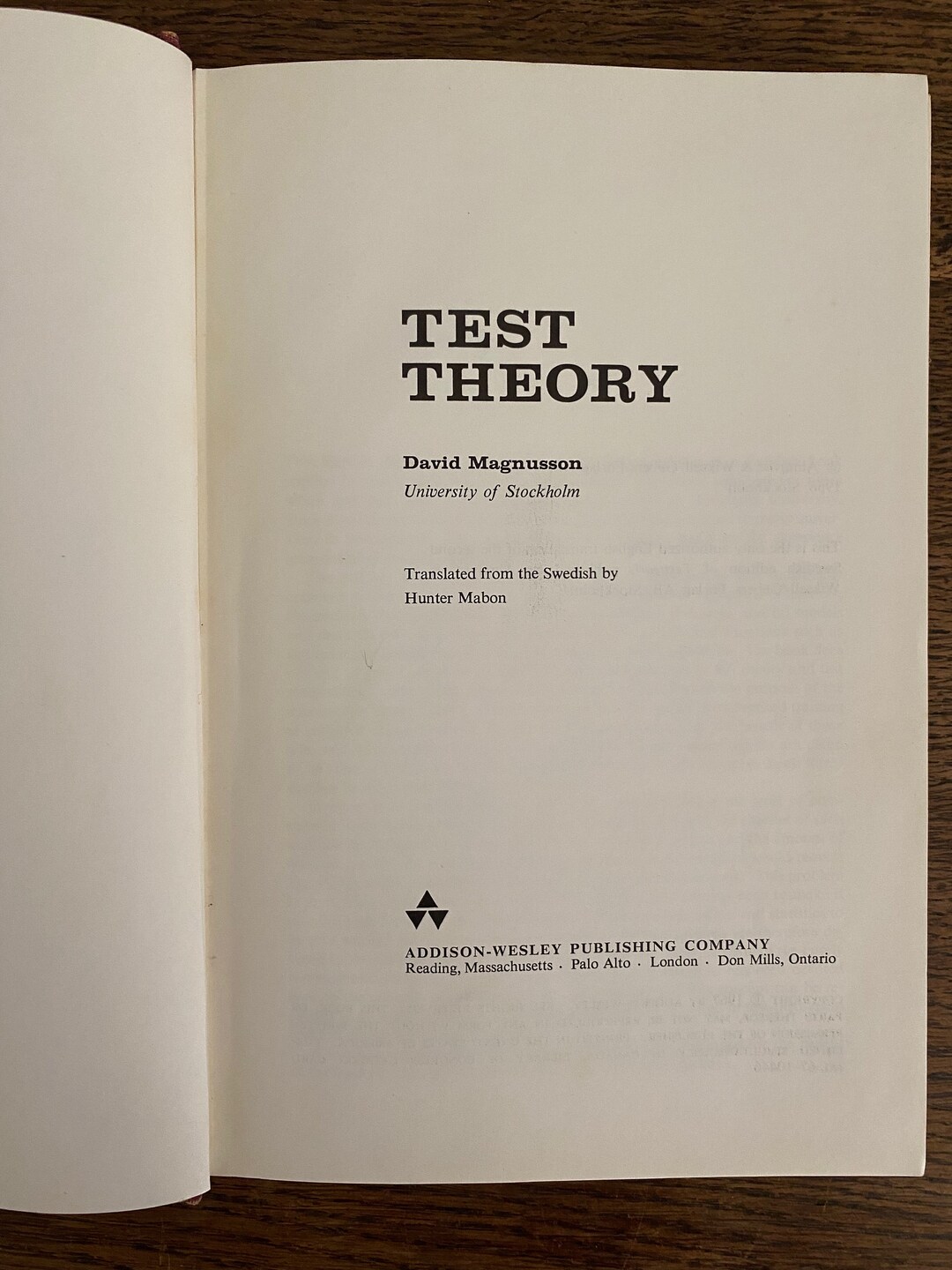 Vintage Textbook 1967 test Theory, David Magnusson, Translated by ...