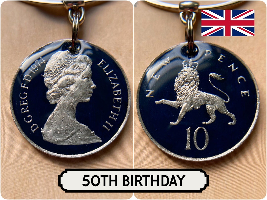 50th Birthday Gift / 1975 British Coin Keyring / 50th Anniversary ...